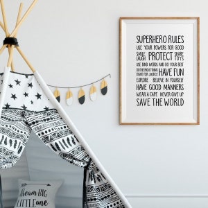 Superhero Rules Printable Poster, Kids Wall Art, Inspirational ...
