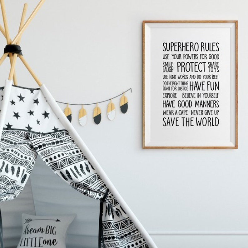 Superhero Rules Printable Poster Kids Wall Art Inspirational | Etsy