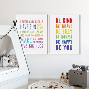 Be Kind Be Brave Be Happy Be You, Kids Room Decor, Nursery Quote Print ...