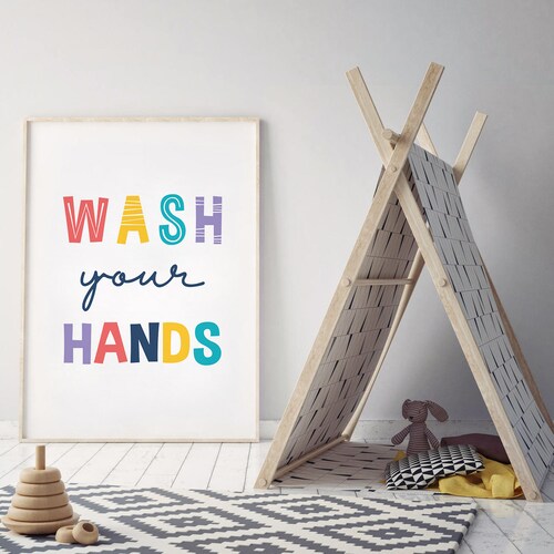 Kids Bathroom Poster Printable Art Wash Your Hands Bathroom - Etsy