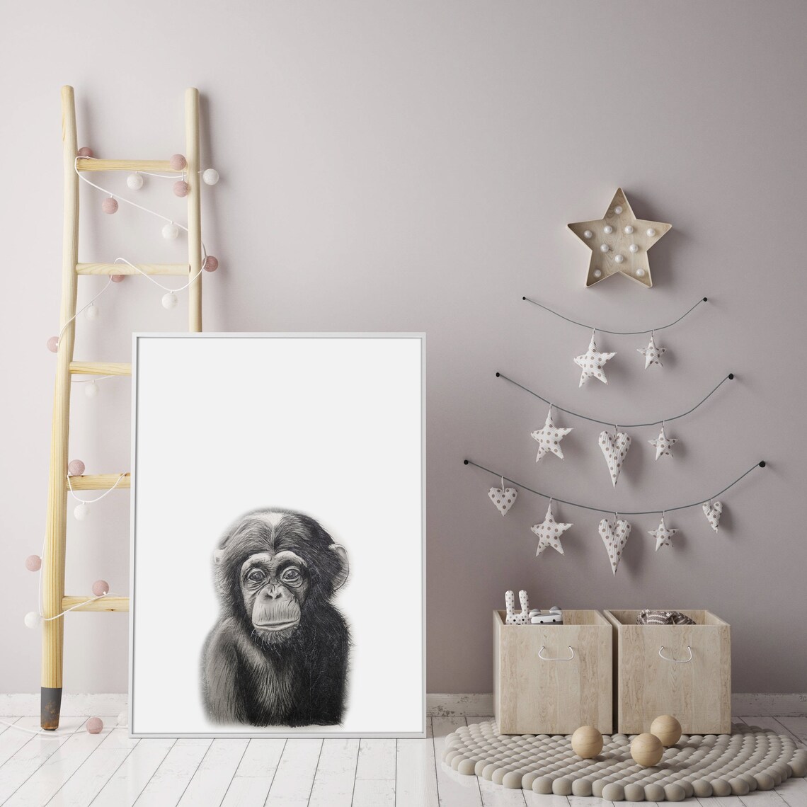 Baby Monkey Poster Printable Safari Baby Animal Nursery Art | Etsy