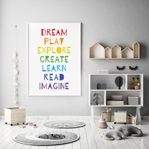 Dream Play Explore Create Learn Read Imagine-kids Printable Art, Kids ...