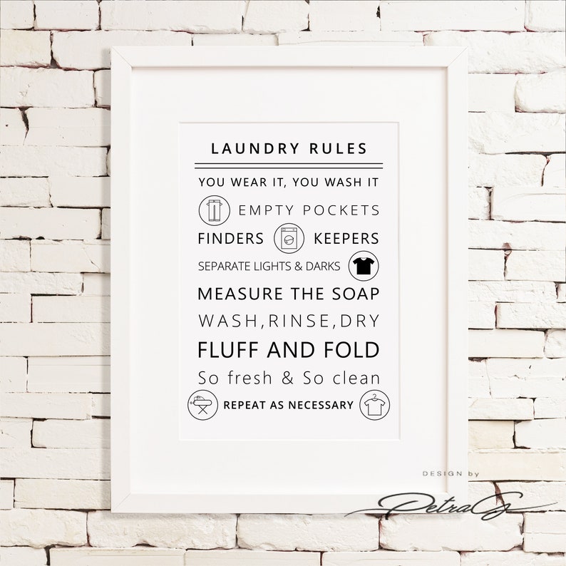 Laundry Rules Printable Art Digital Download Laundry Wall | Etsy