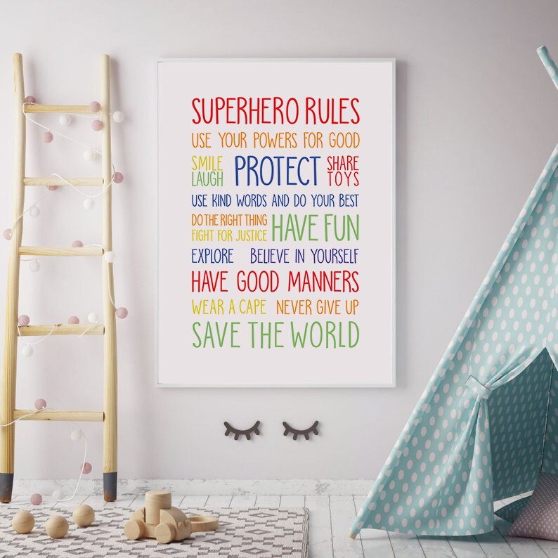 Superhero Rules Printable Poster Kids Wall Art Inspirational - Etsy
