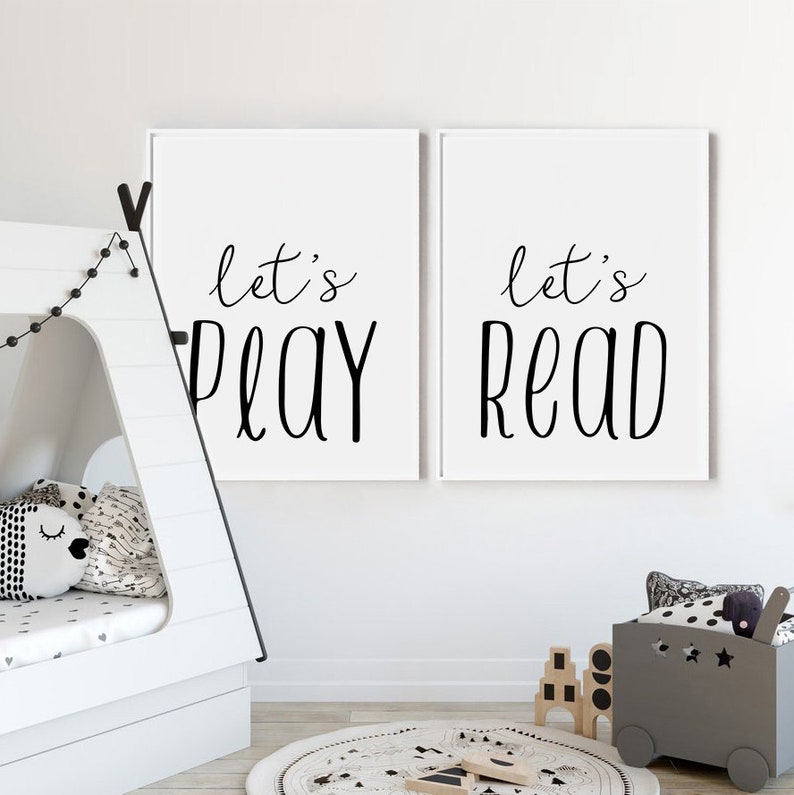 Let's Read Printable Poster Playroom Wall Art Black and | Etsy
