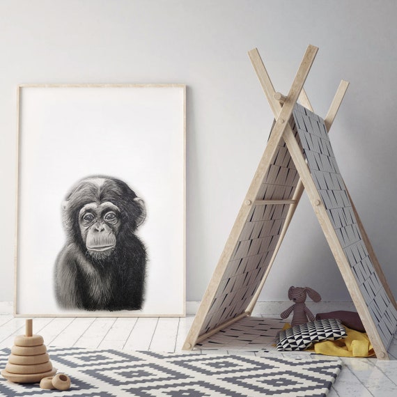 Baby Monkey Poster Printable Safari Baby Animal Nursery Art | Etsy