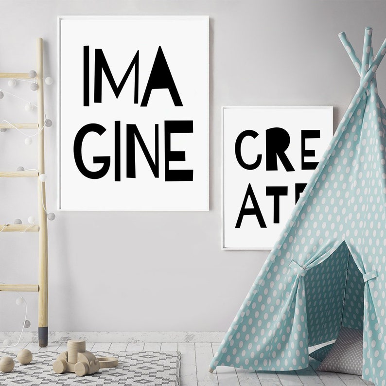 Imagine Poster Imagine Sign Playroom Printable Playroom | Etsy