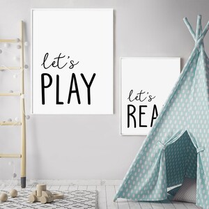 Set of 2 Playroom Printables, Let's Play, Let's Read, Playroom Wall Art ...