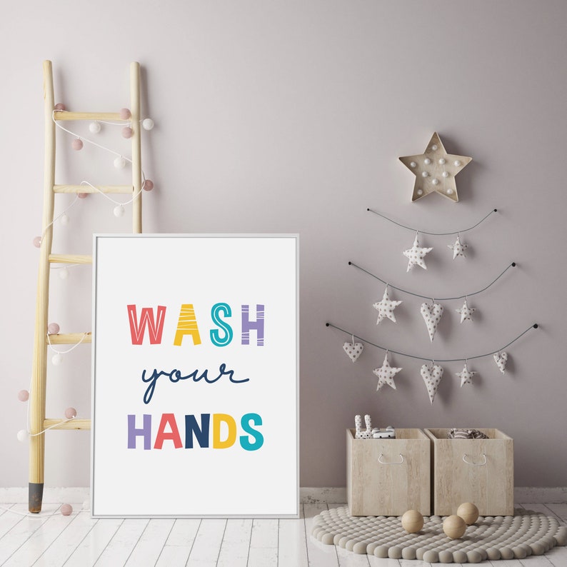 Kids Bathroom Poster Printable Art Wash Your Hands Bathroom - Etsy