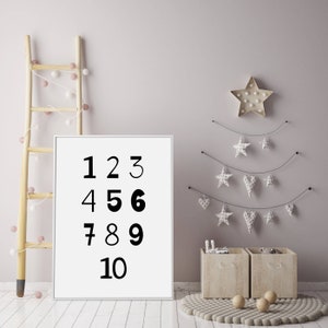 Numbers Printable Wall Art , Black and White Numbers, Kids Room Decor ...