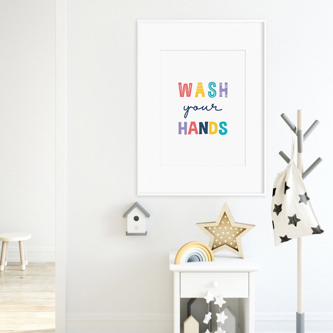 Kids Bathroom Poster Printable Art Wash Your Hands Bathroom | Etsy