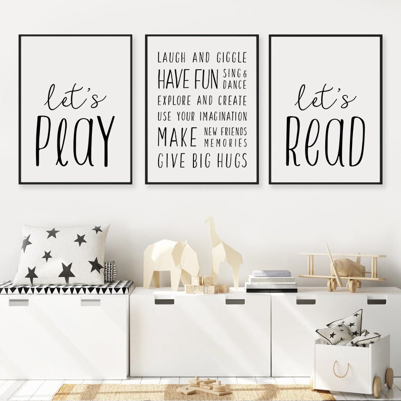 Let's Read Printable Poster Playroom Wall Art Black and - Etsy