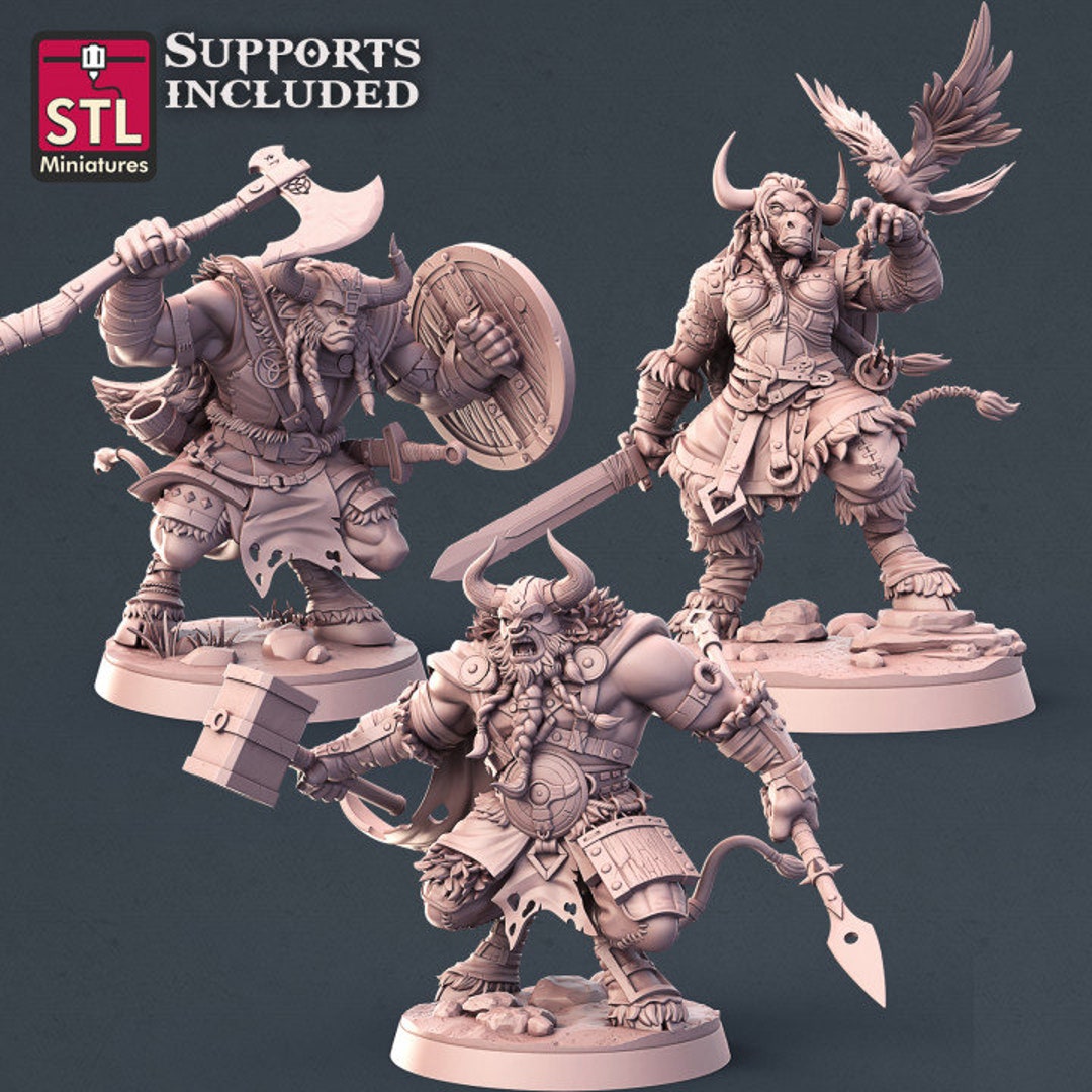 Minotaur Miniature Set Minotaur Warrior Viking Minotaur Berserker Bull ...