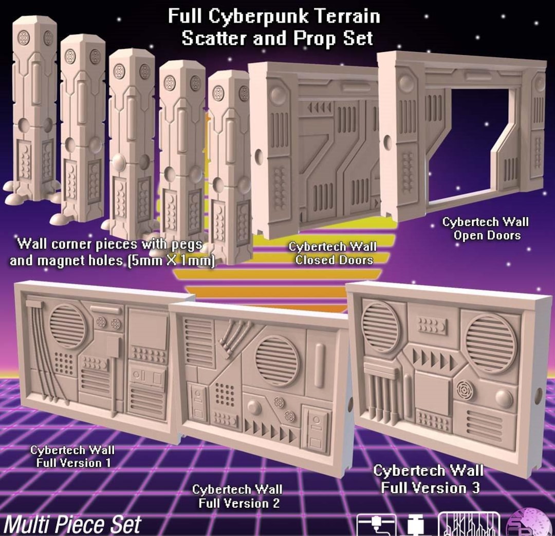 Cyberpunk Terrain Set 4 | Cyberpunk Wall W/ Holes for Magnets ...