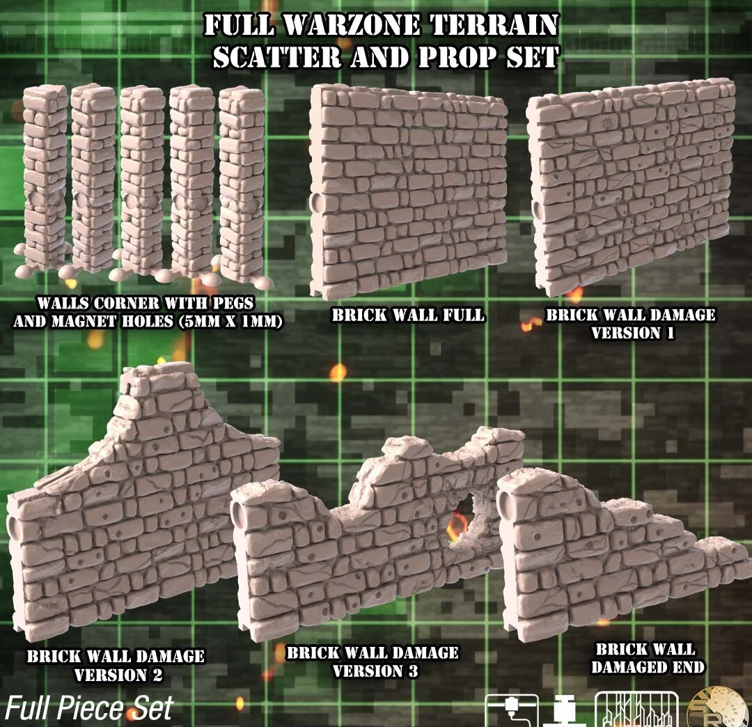Warzone Terrain Set 2 | Brick Walls W/ Holes for Magnets | Brick Wall ...