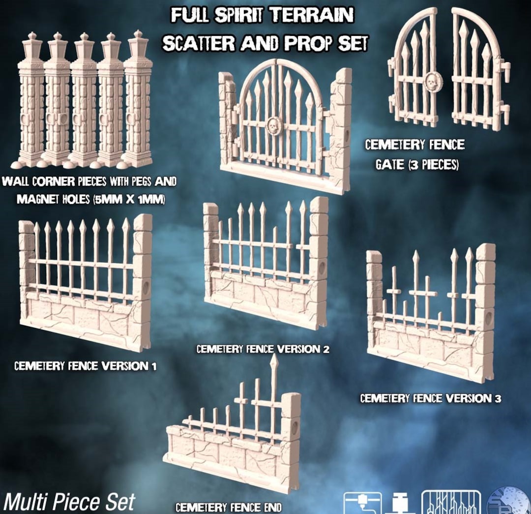 Graveyard Wall Terrain Set | Graveyard Fence Terrain W/ Magnet Holes | Haunted | Spooky Terrain ...