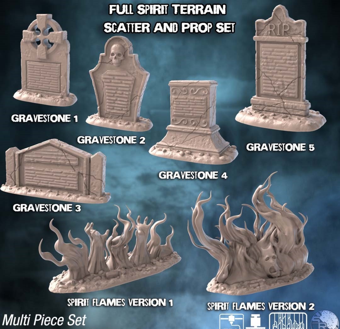 Graveyard Terrain Set 1 Haunted Terrain Gravestone/headstone Terrain Spooky Spirit Terrain Scary ...