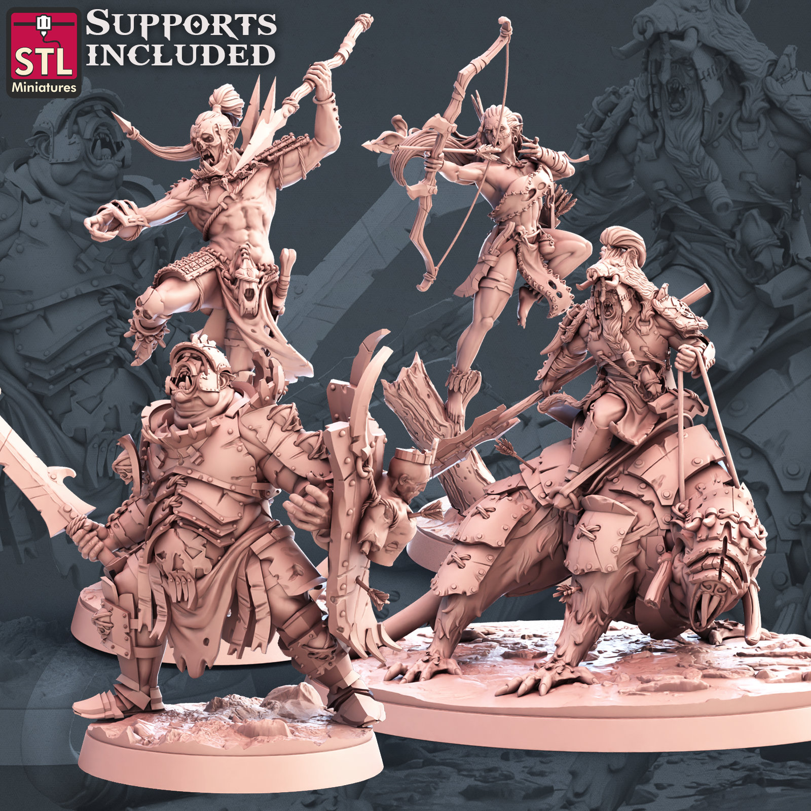 Orc Miniature Set Mounted Orc Orc Fighter Orc Warrior Female Orc Archer ...