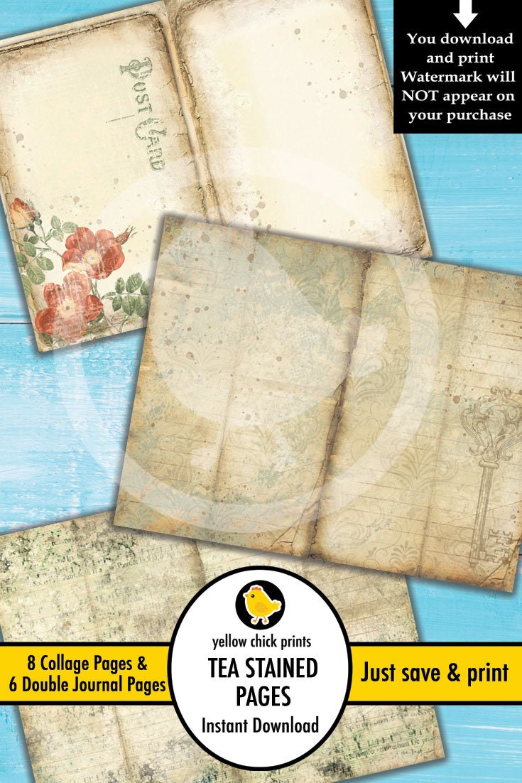 Tea Stained Paper, Ephemera, Coffee and Tea Stained Paper, Digital ...