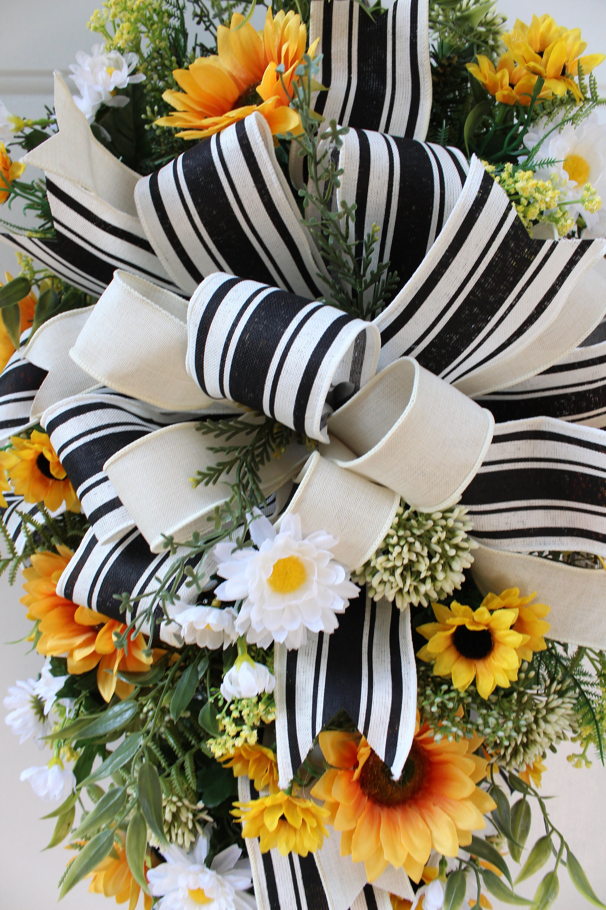Farmhouse Sunflower Wreath Swag for Front Door, Black and White ...