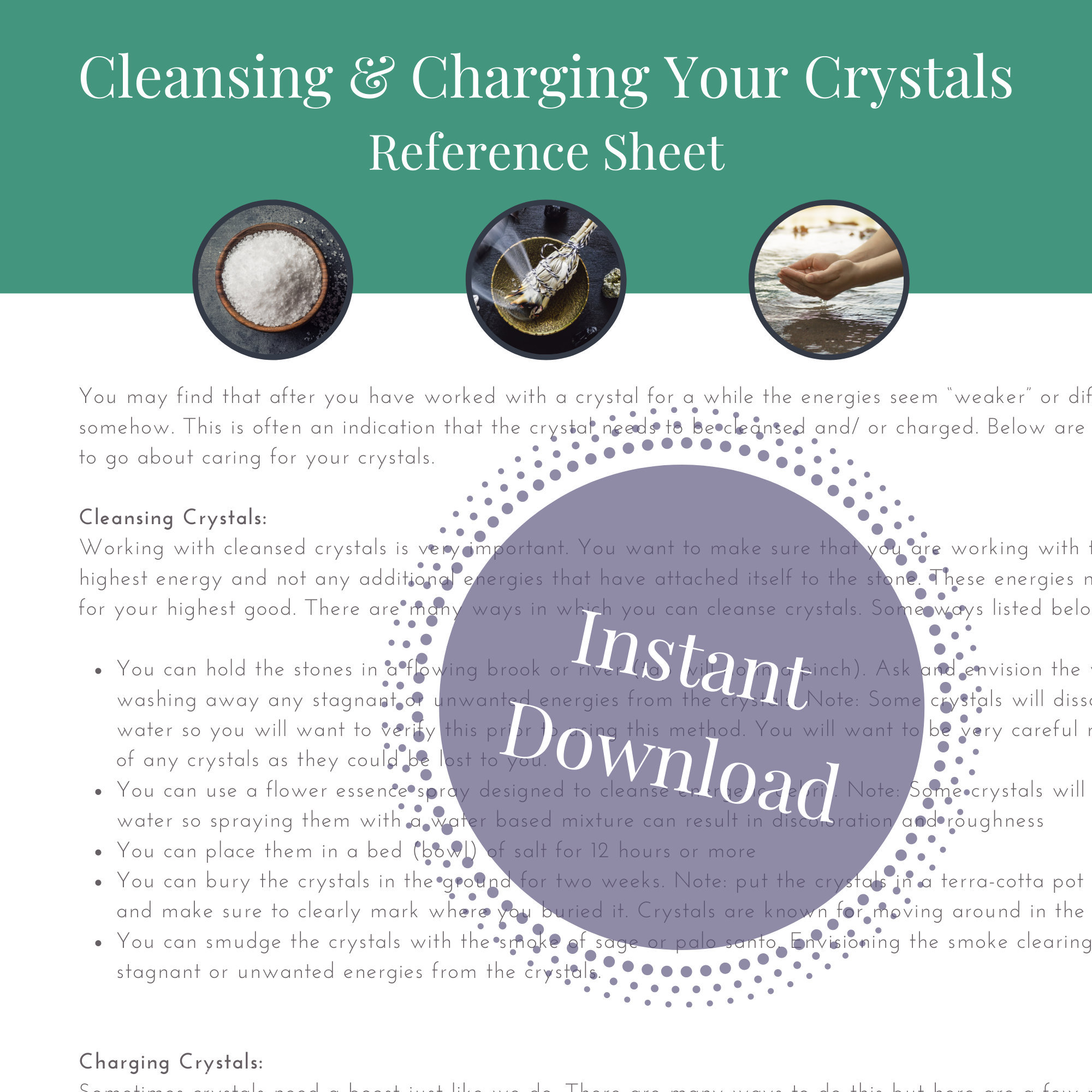 Crystal Care Reference Chart | Instant Download/ Beginner Quick Guide ...