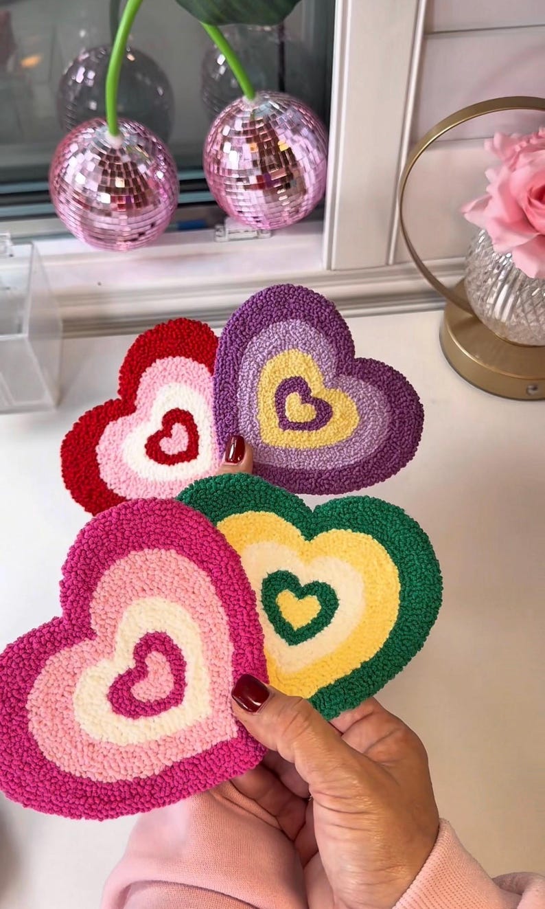 DIY Set of 2 - Punch Needle Mug Rug Coaster Kit – Heart Design - Etsy UK