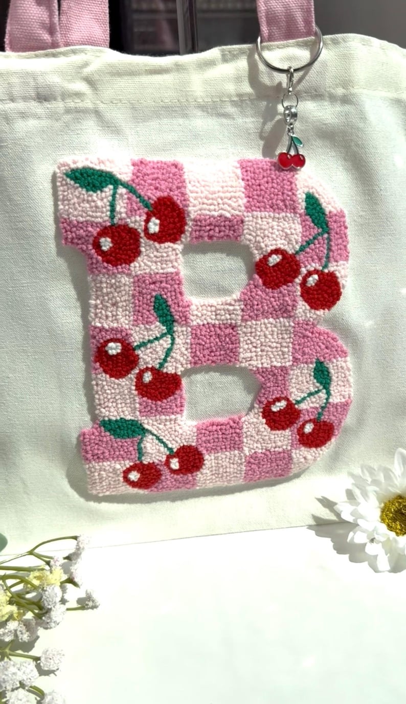 DIY Monogrammed Punch Needle Tote Bag Kit – Cherries Design - Etsy