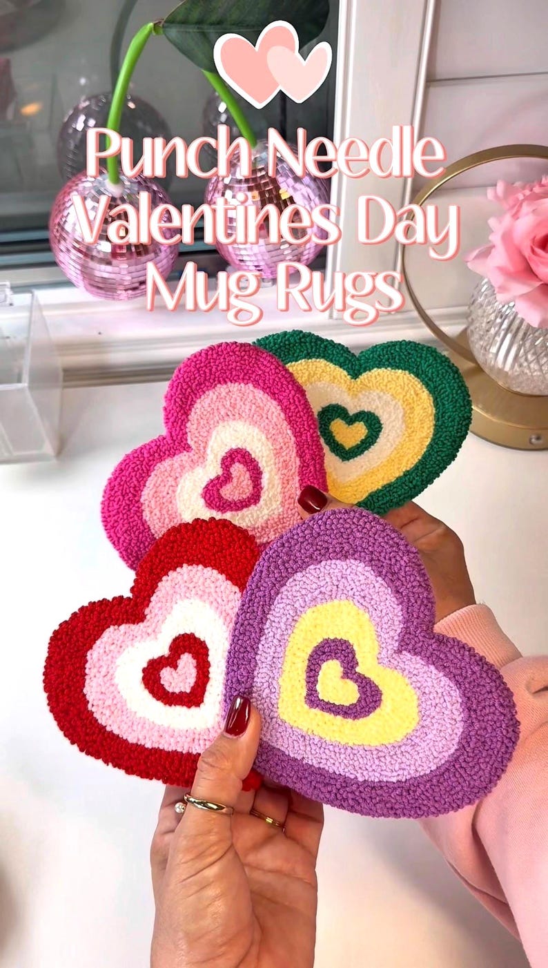 DIY Set of 2 - Punch Needle Mug Rug Coaster Kit – Heart Design - Etsy UK