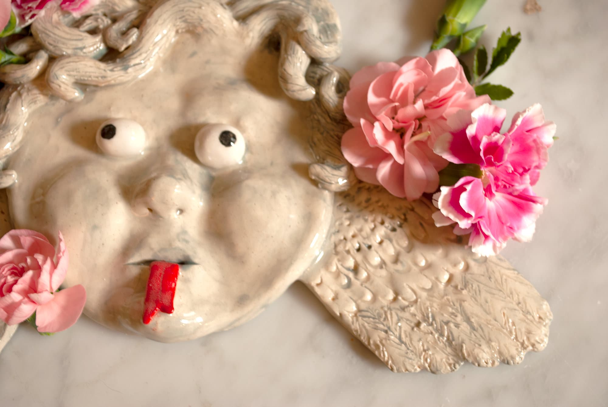 Handmade Ceramic Cupid Wall Plaque Glazed Googly Eyes Tongue Cherub ...