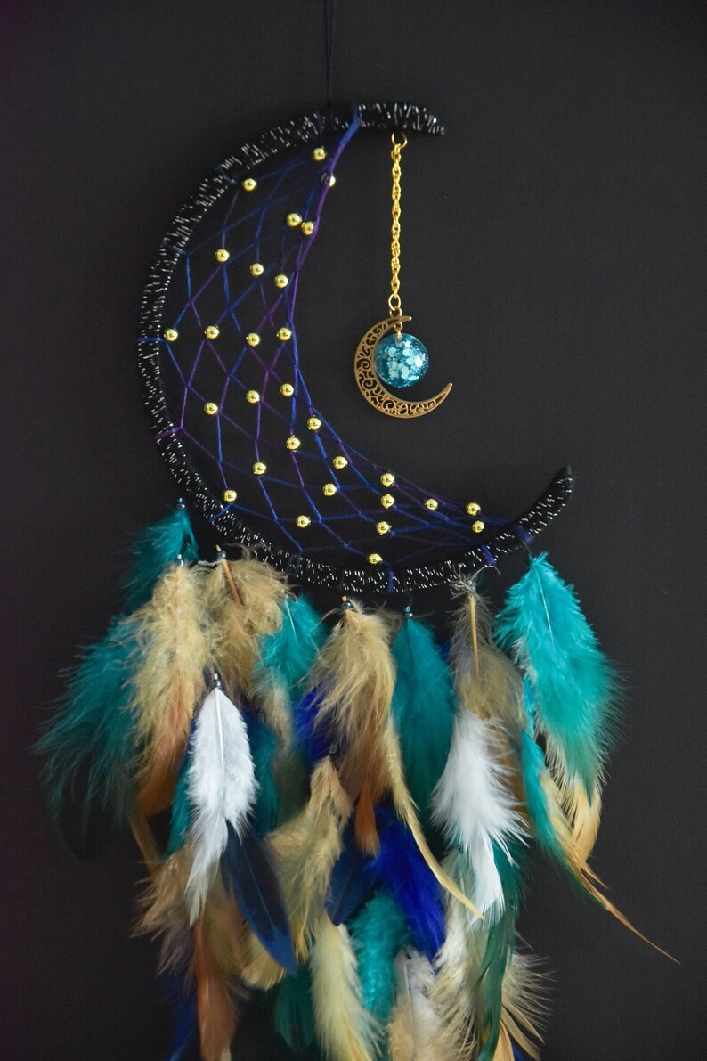 Crescent Moon Dream Catcher, Galaxy Dream Catchers, Blue and Beige Wall ...