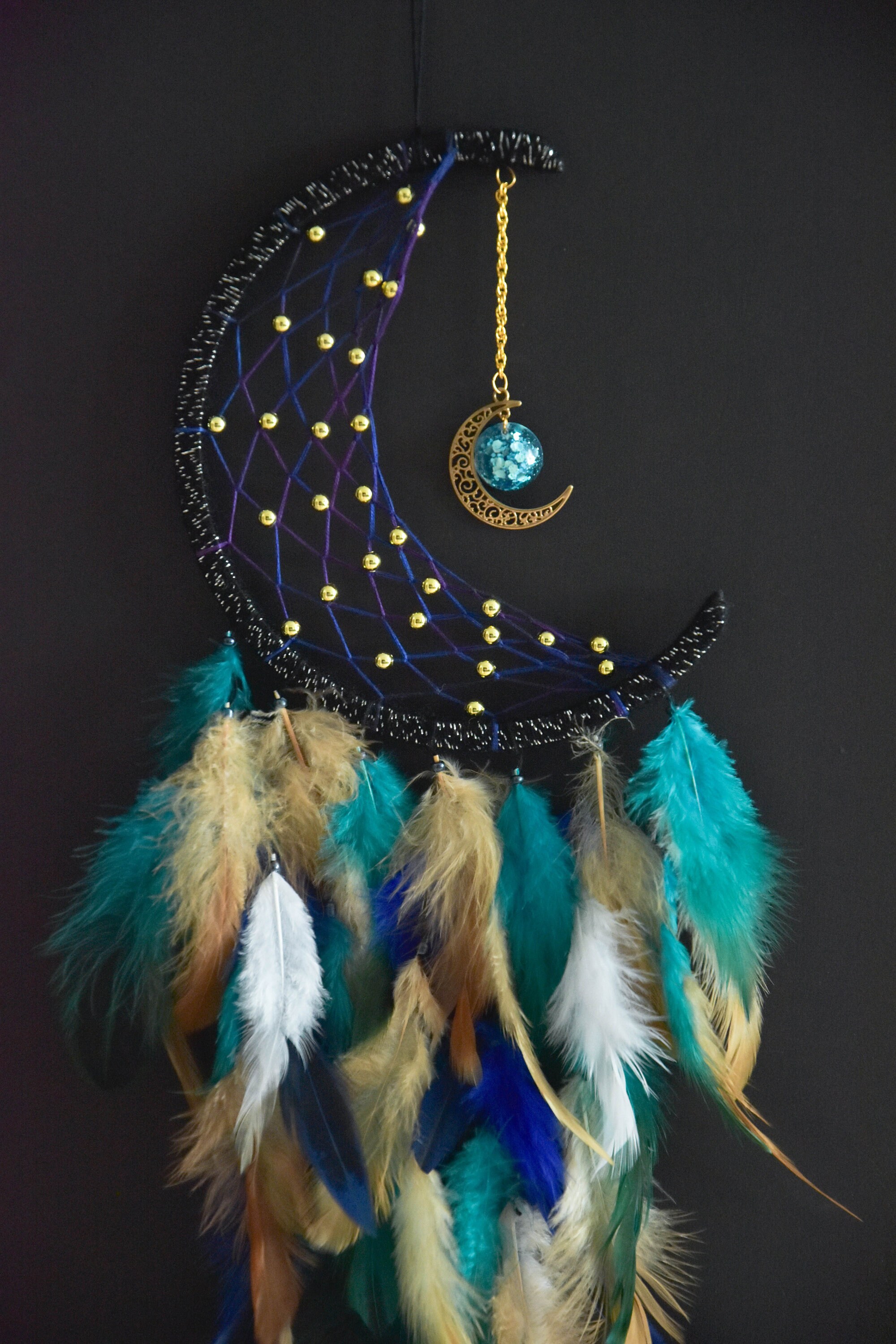 Crescent Moon Dream Catcher, Galaxy Dream Catchers, Blue and Beige Wall ...
