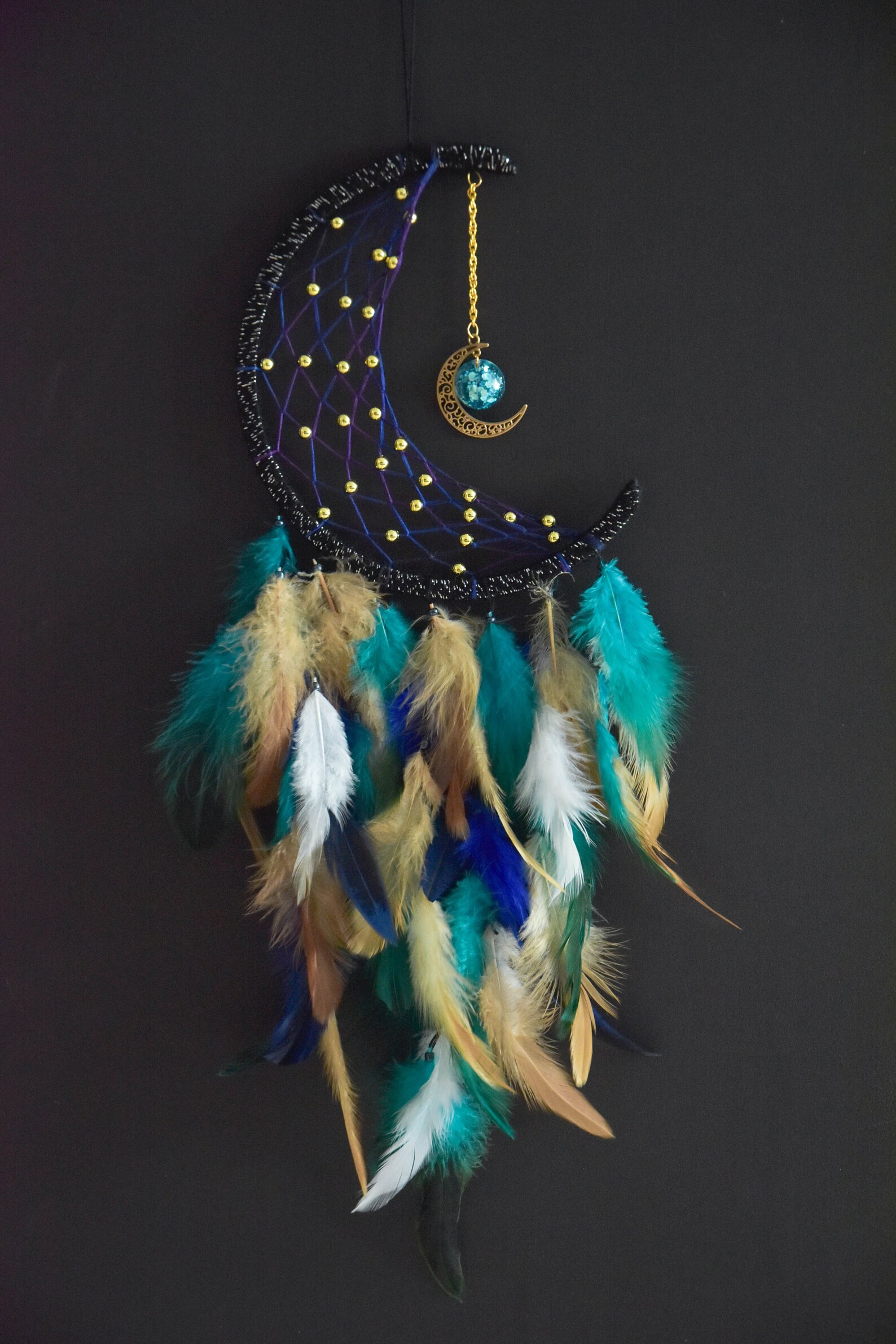 Crescent Moon Dream Catcher, Galaxy Dream Catchers, Blue and Beige Wall ...