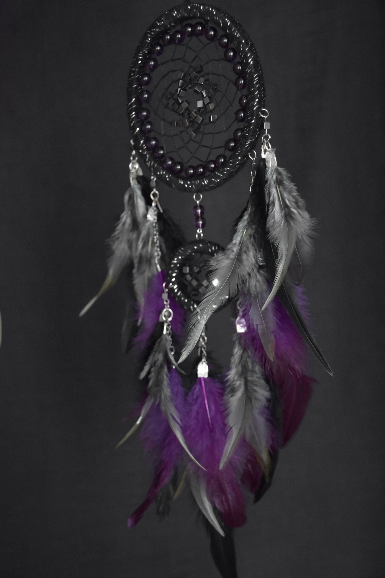 Black Dream Catcher With Amethyst Crystals Gray Purple - Etsy
