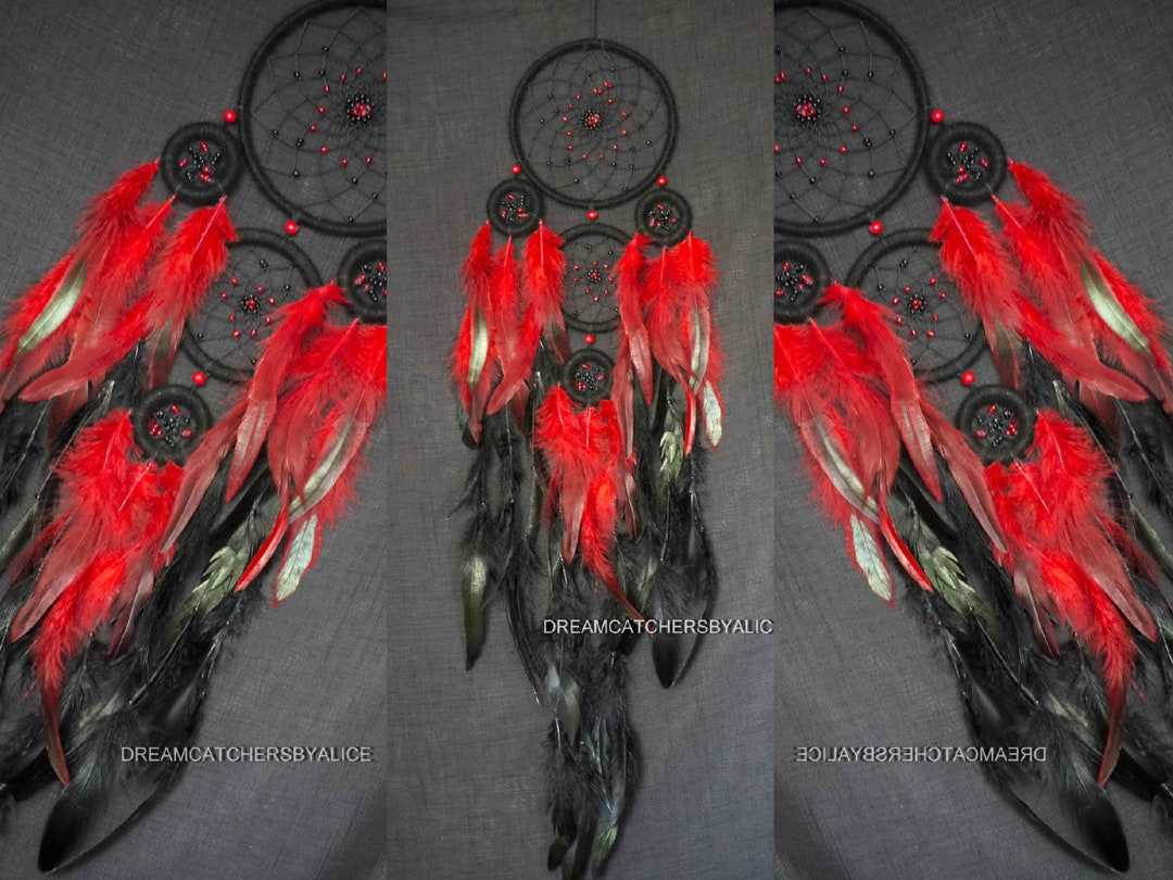 Large Red Dream Catcher Boho Wall Hanging Decor American Mascots Indian ...