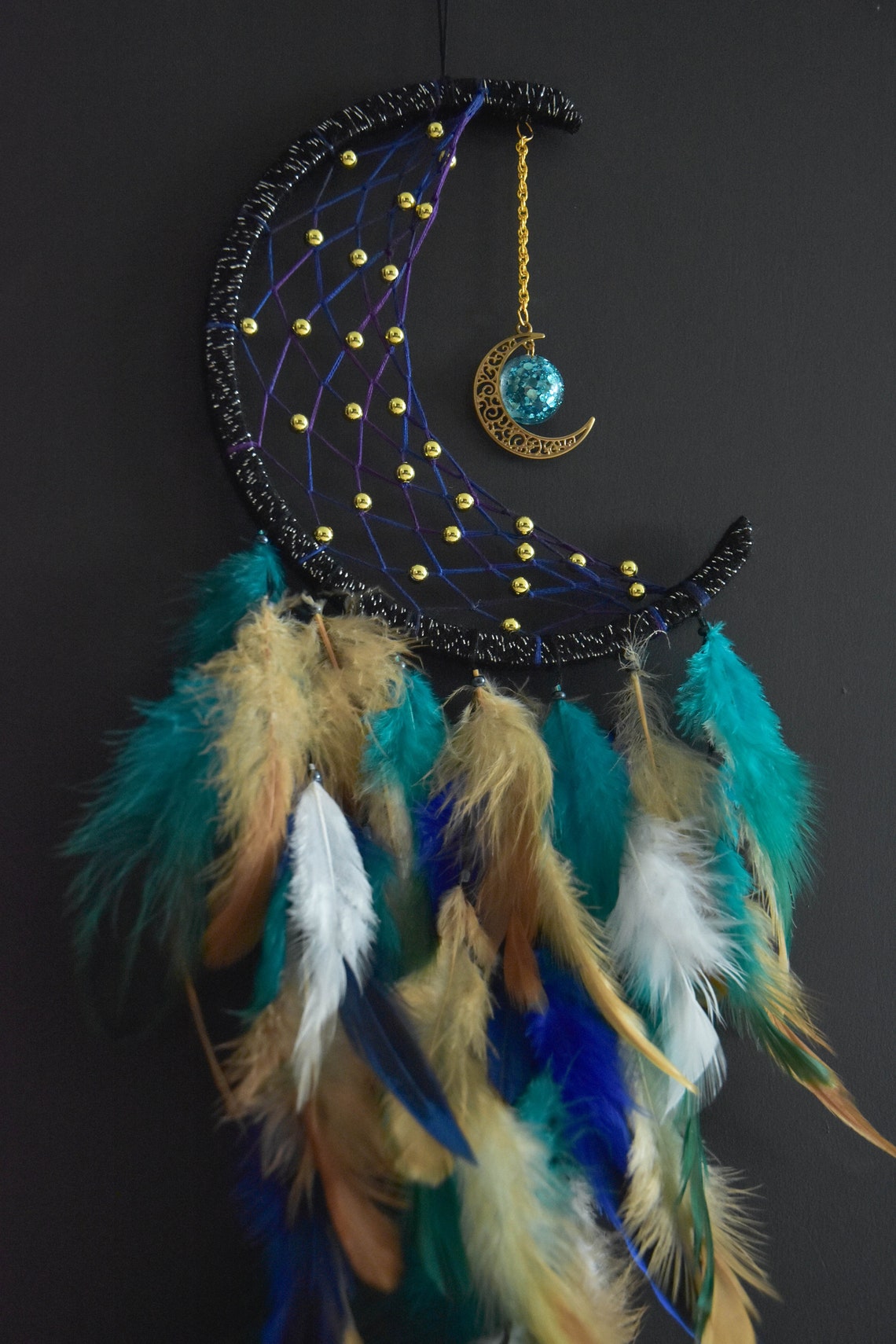 Crescent Moon Dream Catcher, Galaxy Dream Catchers, Blue and Beige Wall ...
