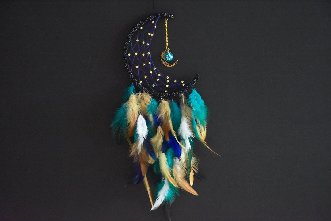 Crescent Moon Dream Catcher, Galaxy Dream Catchers, Blue and Beige Wall ...