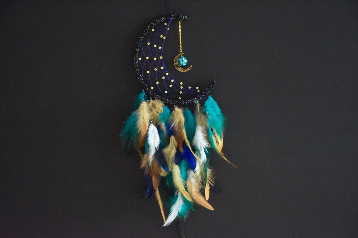 Crescent Moon Dream Catcher, Galaxy Dream Catchers, Blue and Beige Wall ...