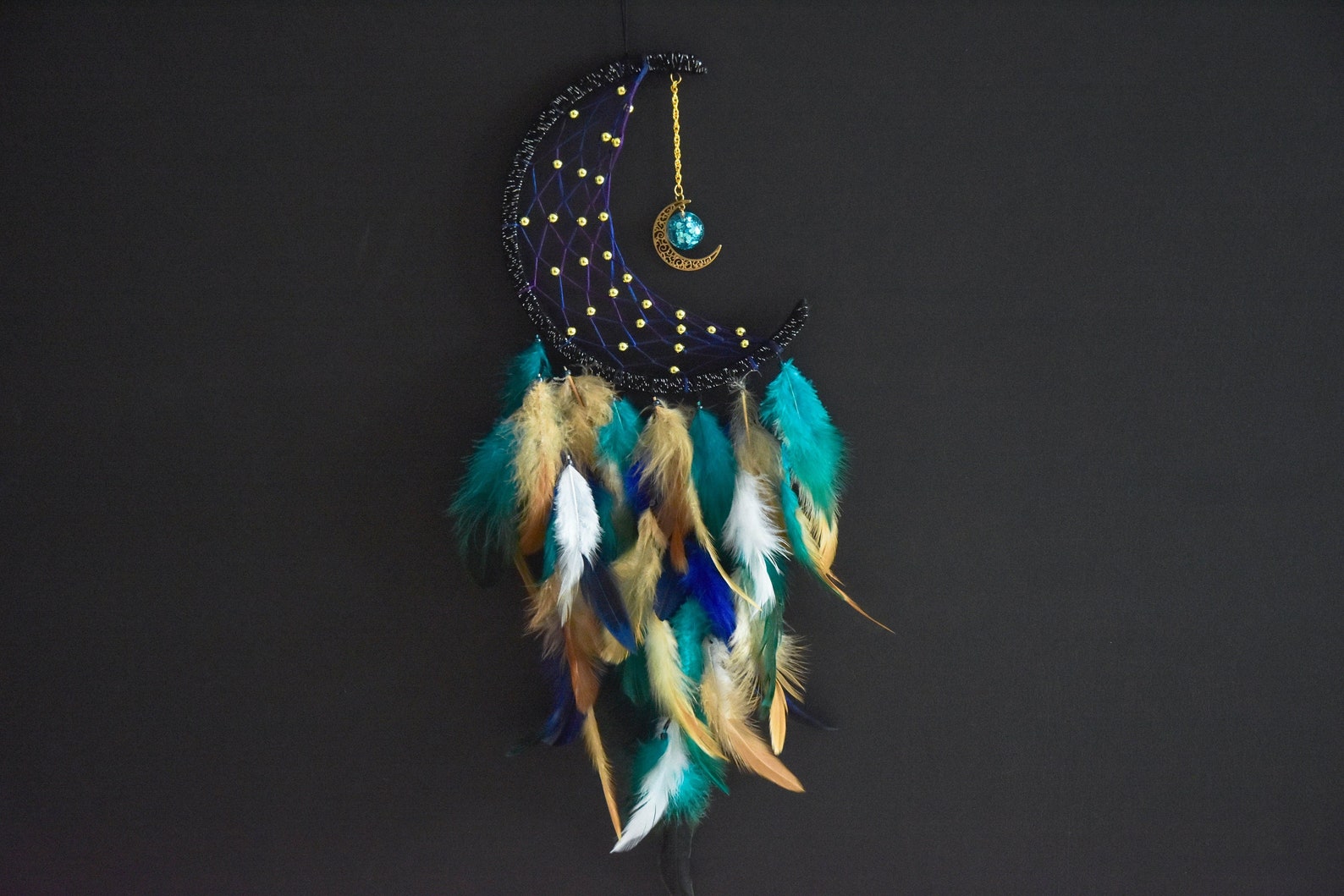 Crescent Moon Dream Catcher, Galaxy Dream Catchers, Blue and Beige Wall ...