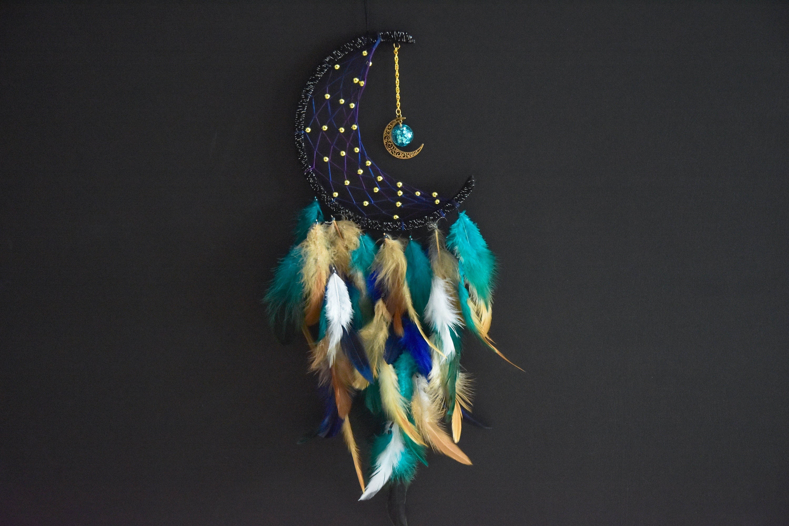 Crescent Moon Dream Catcher, Galaxy Dream Catchers, Blue and Beige Wall ...