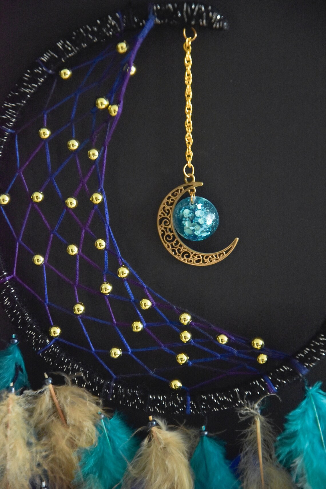 Crescent Moon Dream Catcher, Galaxy Dream Catchers, Blue and Beige Wall ...