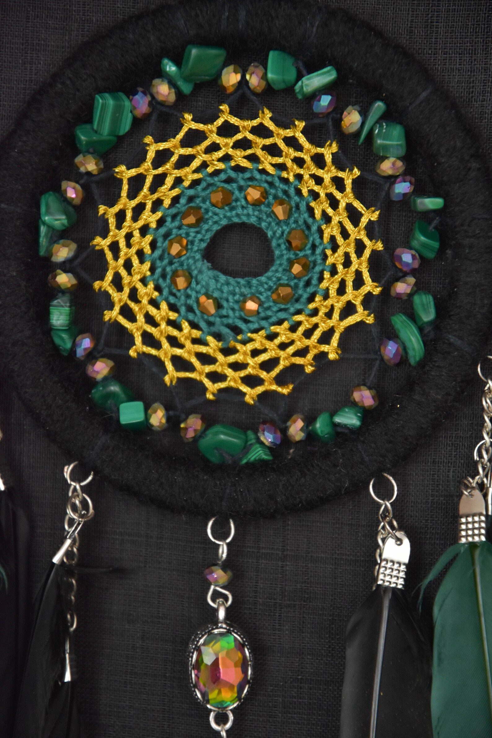 Dream Catcher With Cat Pendant Emerald and Black - Etsy