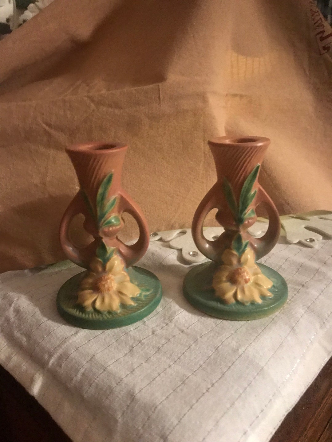 Roseville Peony Candlesticks - Etsy