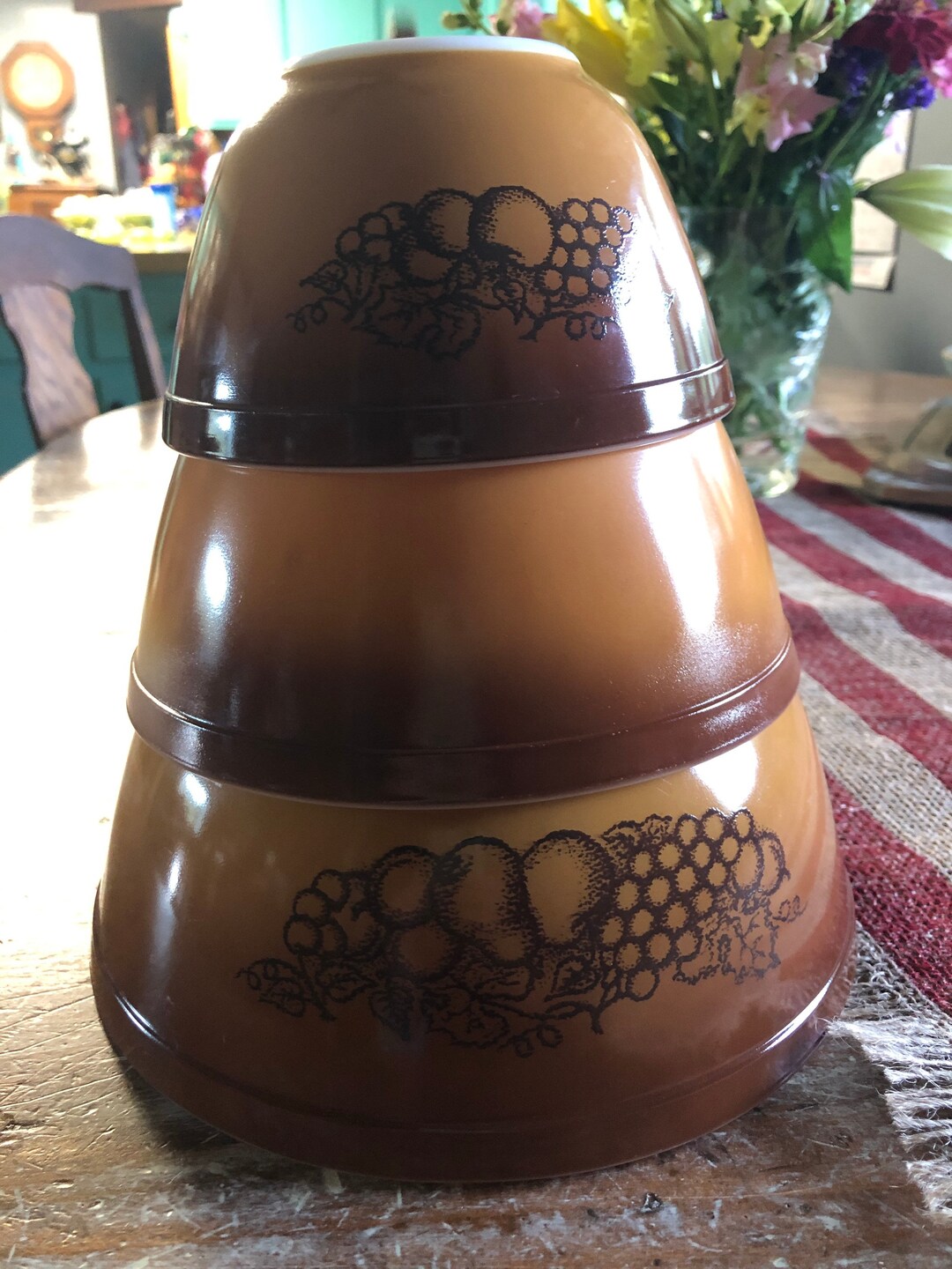Set of 3 Nesting Bowls Pyrex Old Orchard Pattern - Etsy