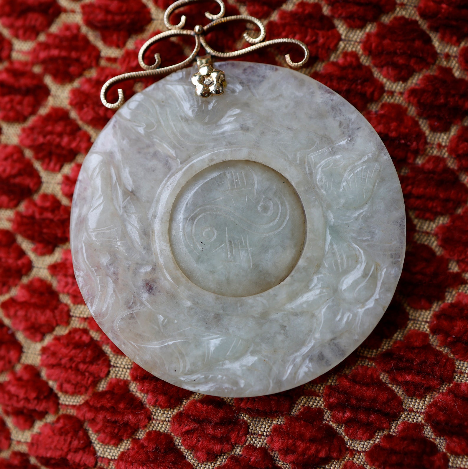 Pendant 14K Yellow Gold Ming's Jade Bagua Floating Jin Jan - Etsy