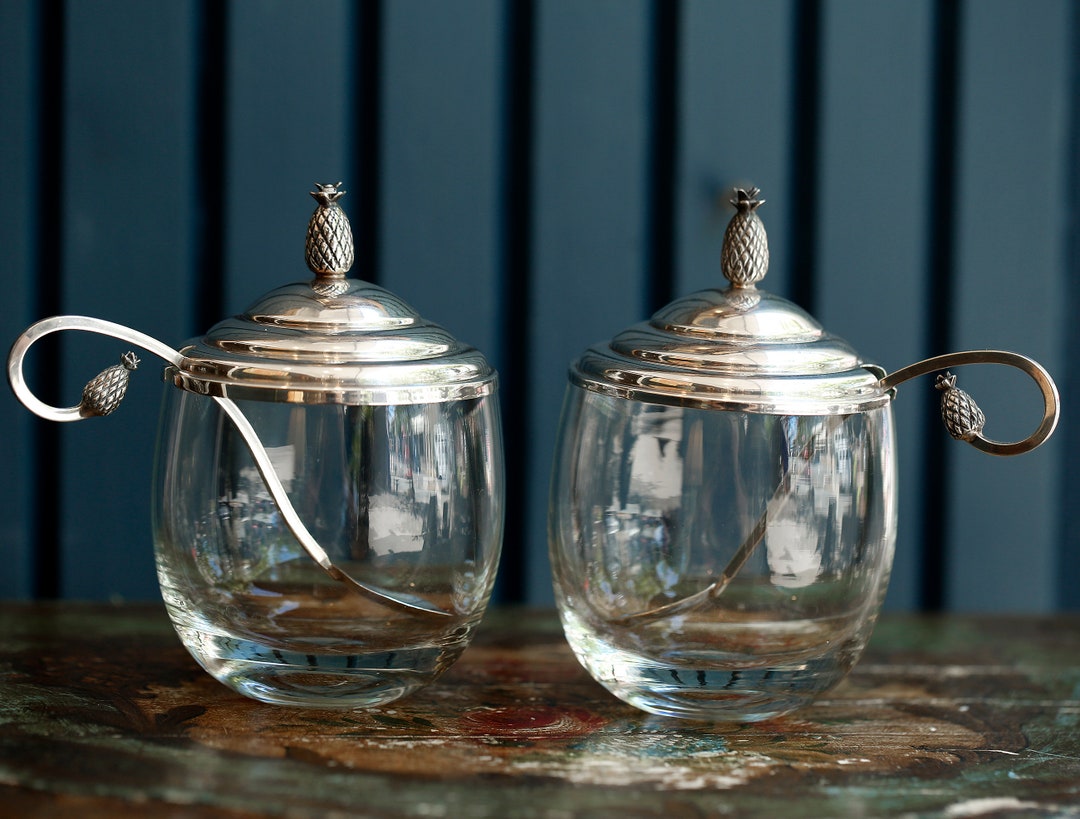 Vintage Cartier Sugar Condiment Bowls With Sterling Cover and Pineapple ...
