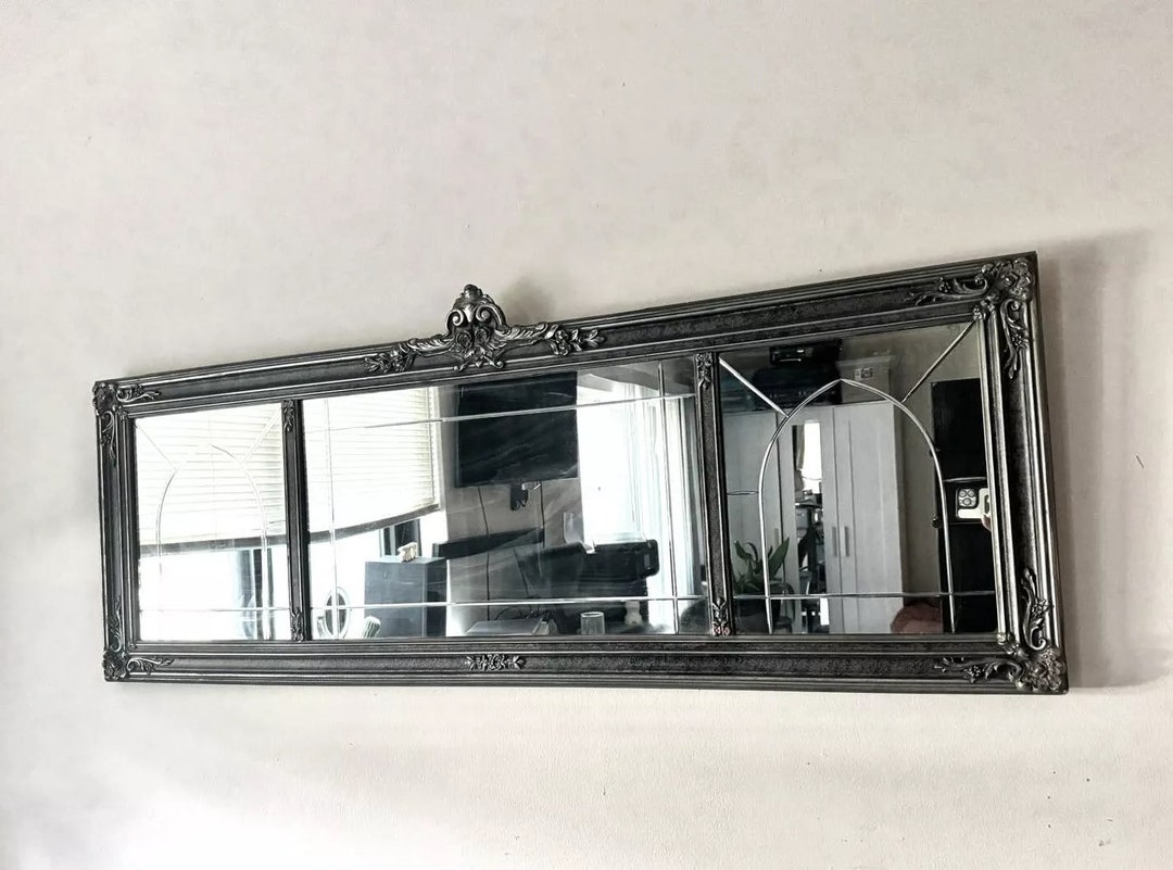 Rare Antique Three-panel Etched Glass Silver Color Horizontal Wall ...