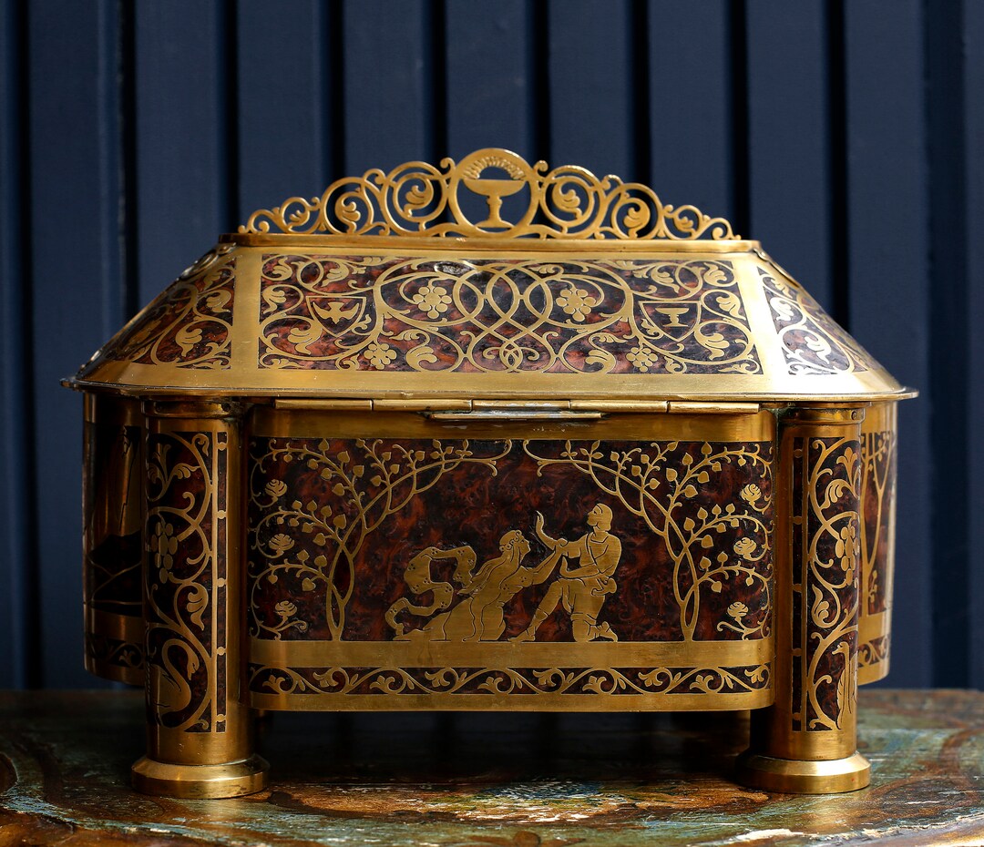 Real Antique One of a Kind, Brass & Burl Boulle Tabernacle Box by ...
