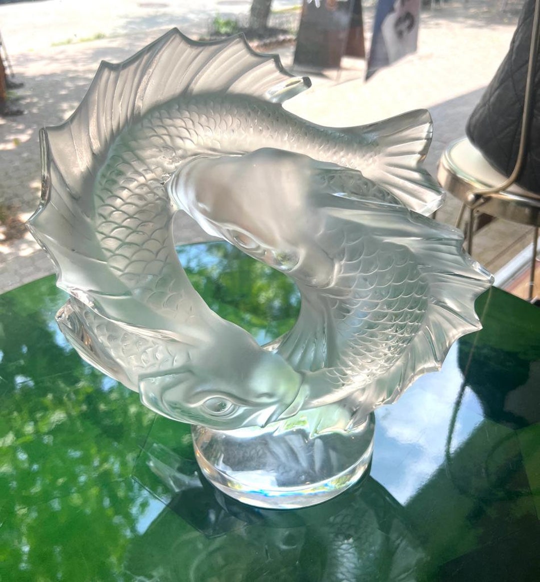 Large LALIQUE deux Poissons Etch Marked lalique France Pair Koi Fish ...