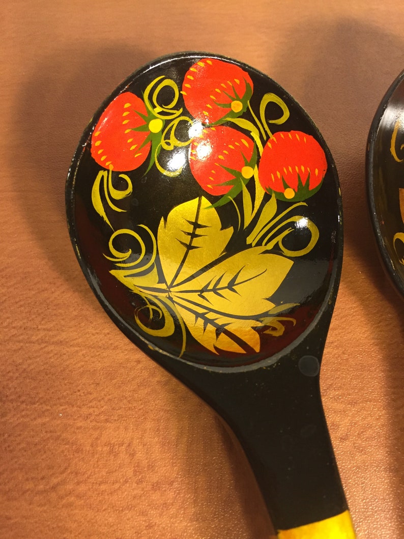Russian Hand Painted Lacquered Wooden Spoons Set of 3 - Etsy