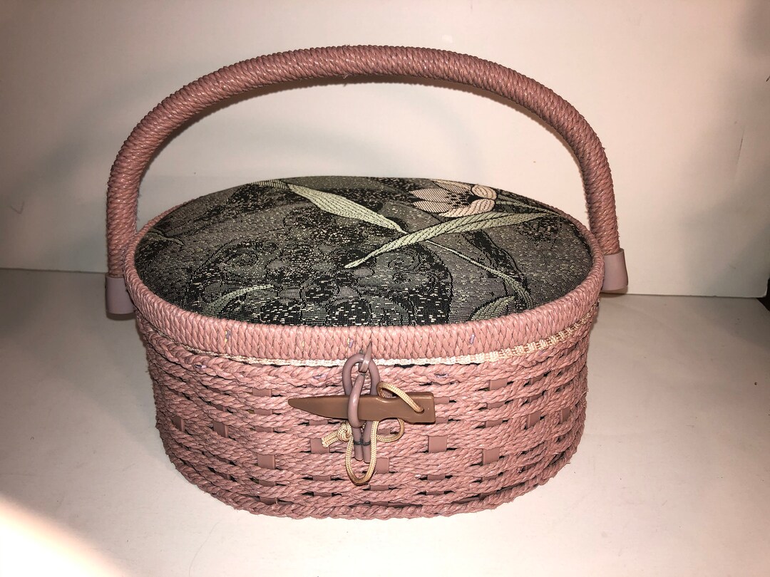 Pink Floral Wicker Weave Sewing Box - Etsy